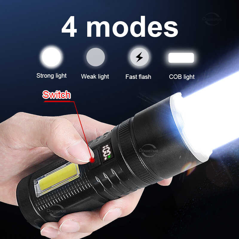 500W Power New High LED Flashlights Rechargeable Type-C 18650 Torch ...