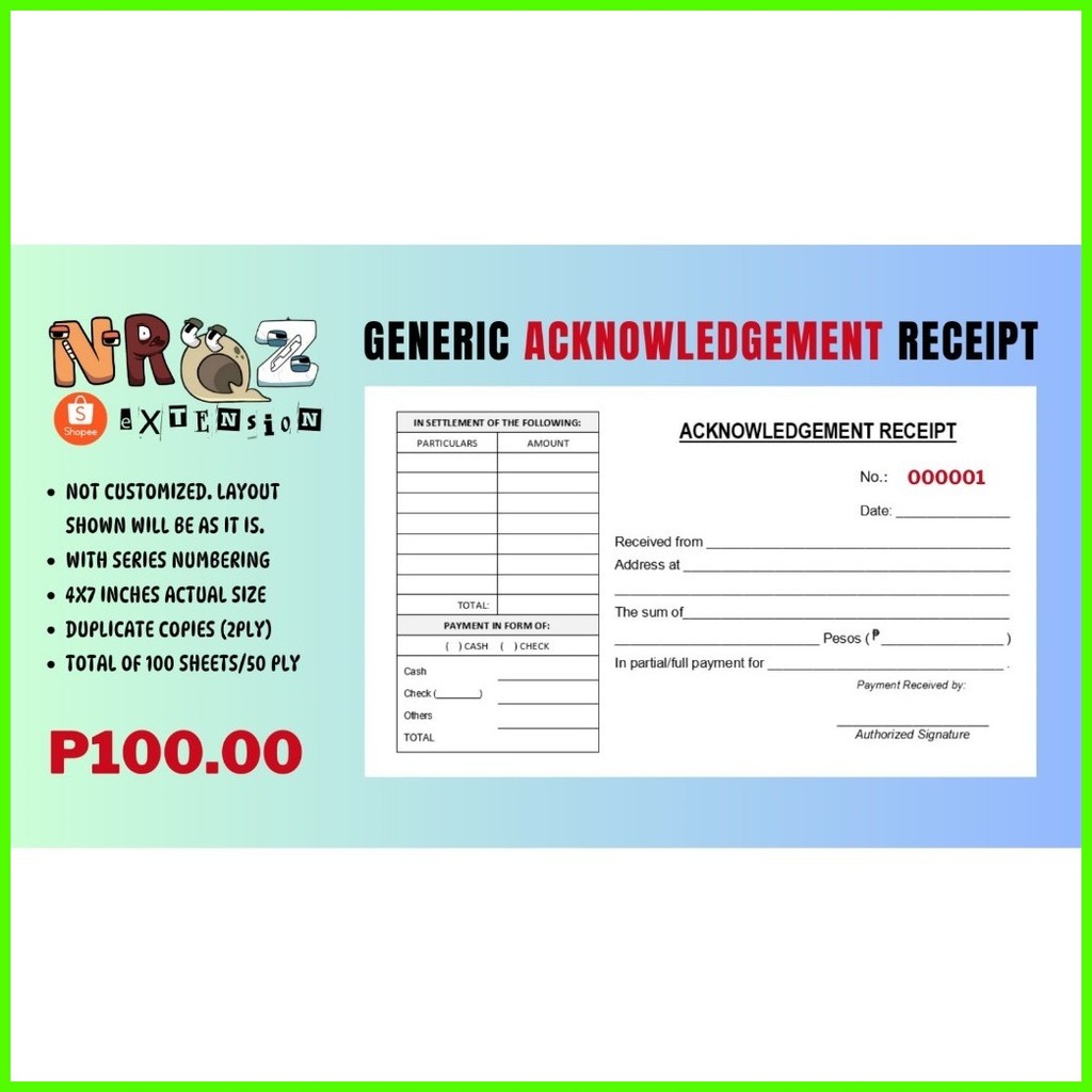 ACKNOWLEDGEMENT RECEIPT Carbonized Generic Only | Shopee Philippines