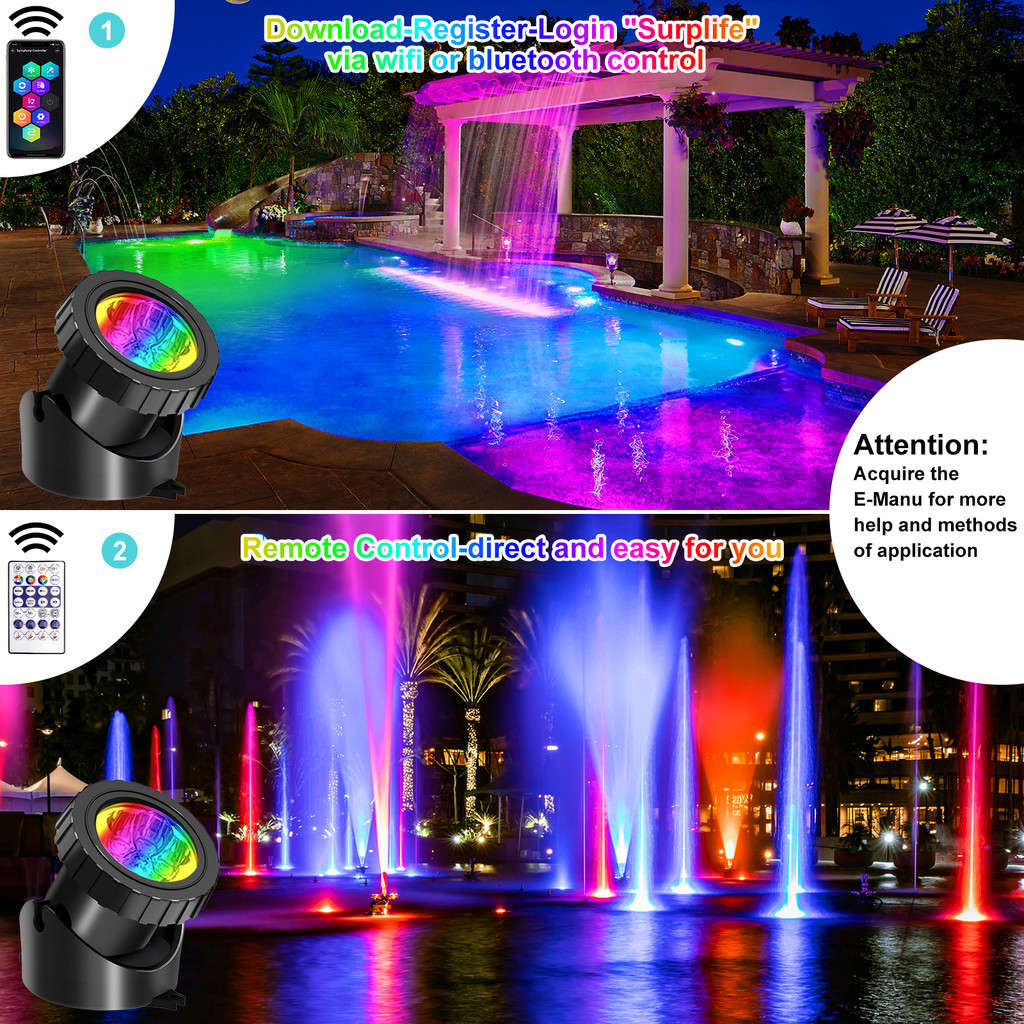 LED IP68 Waterproof LED Underwater Light Bluetooth APP Remote Control ...