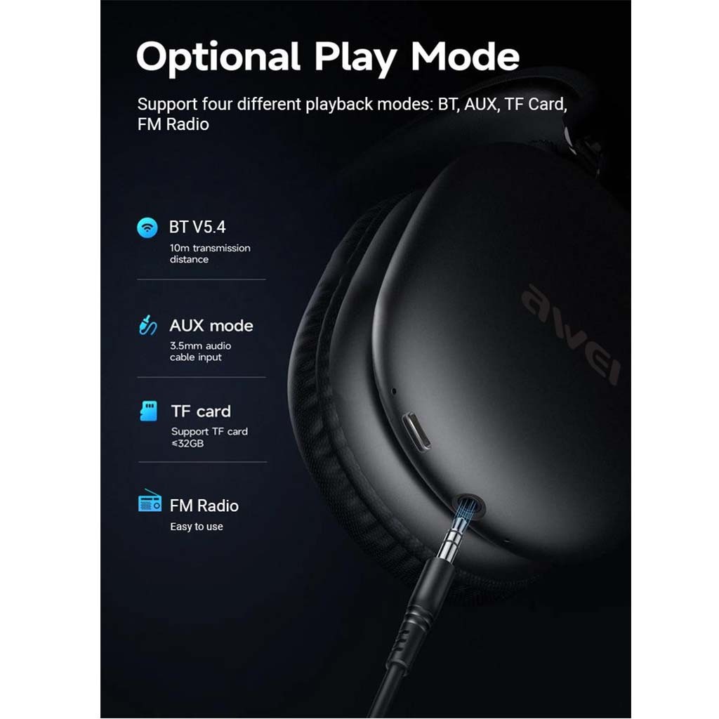 Awei AT8 Wireless Bluetooth Headphone Wired Headset Support TF Card ...