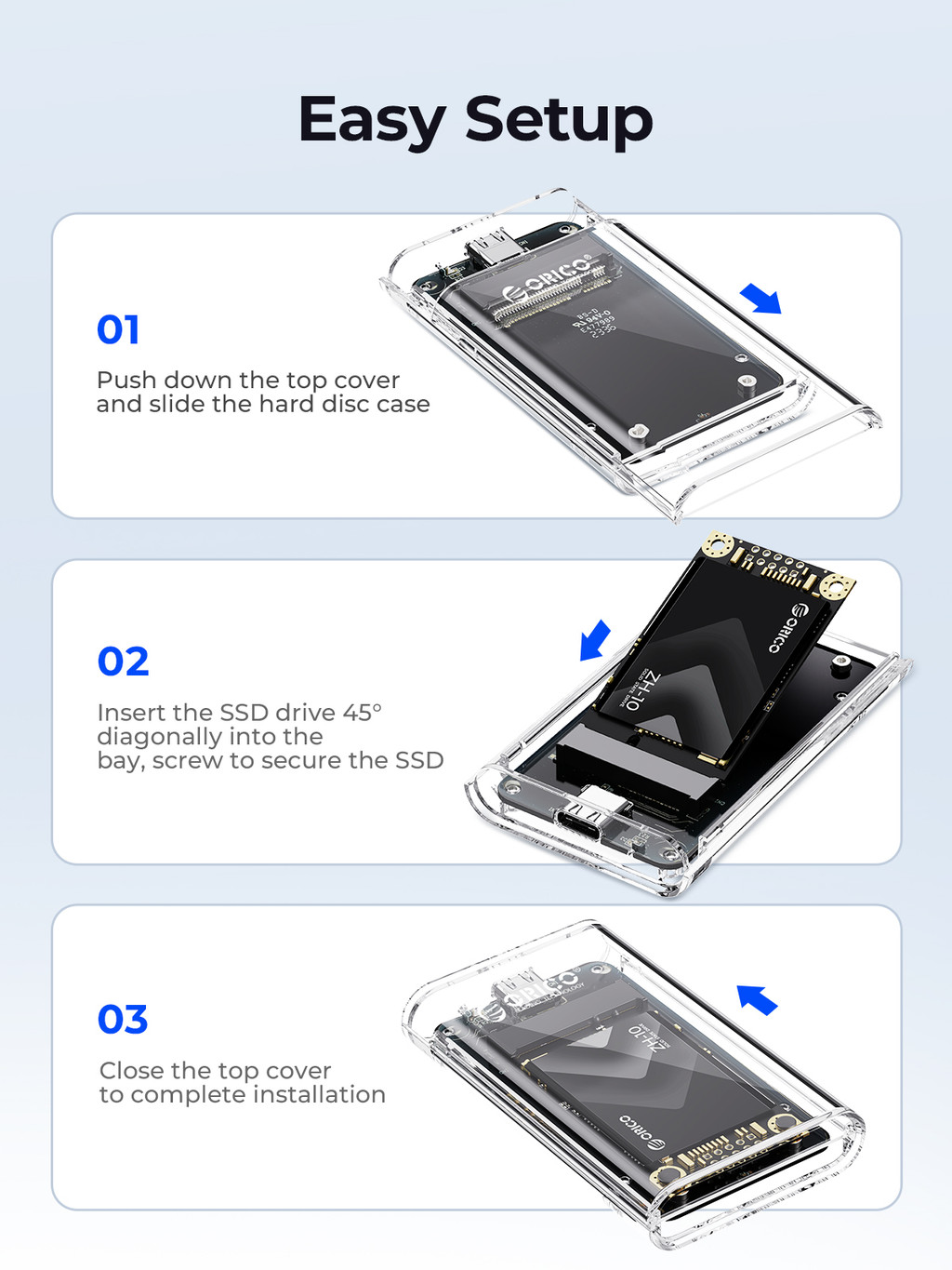 ORICO mSATA SSD Enclosure USB 3.1 5Gbps SATA to Type C SSD HDD Case Compatible Windows/Mac OS ...