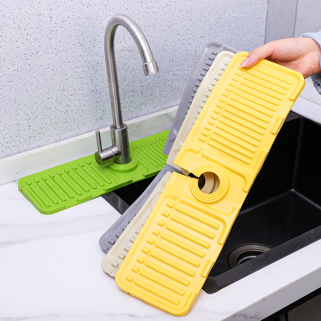 TPE Soft Sink Faucet Splash Guard Mat - Sponge Drain Rack Countertop ...