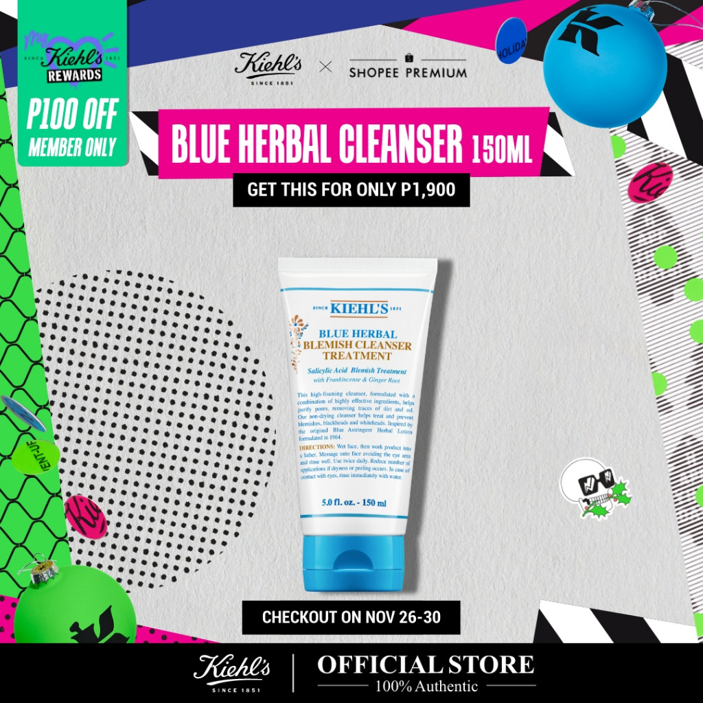 Kiehl's Blue Herbal Blemish Cleanser Salicylic Acid Acne Treatment Oil ...