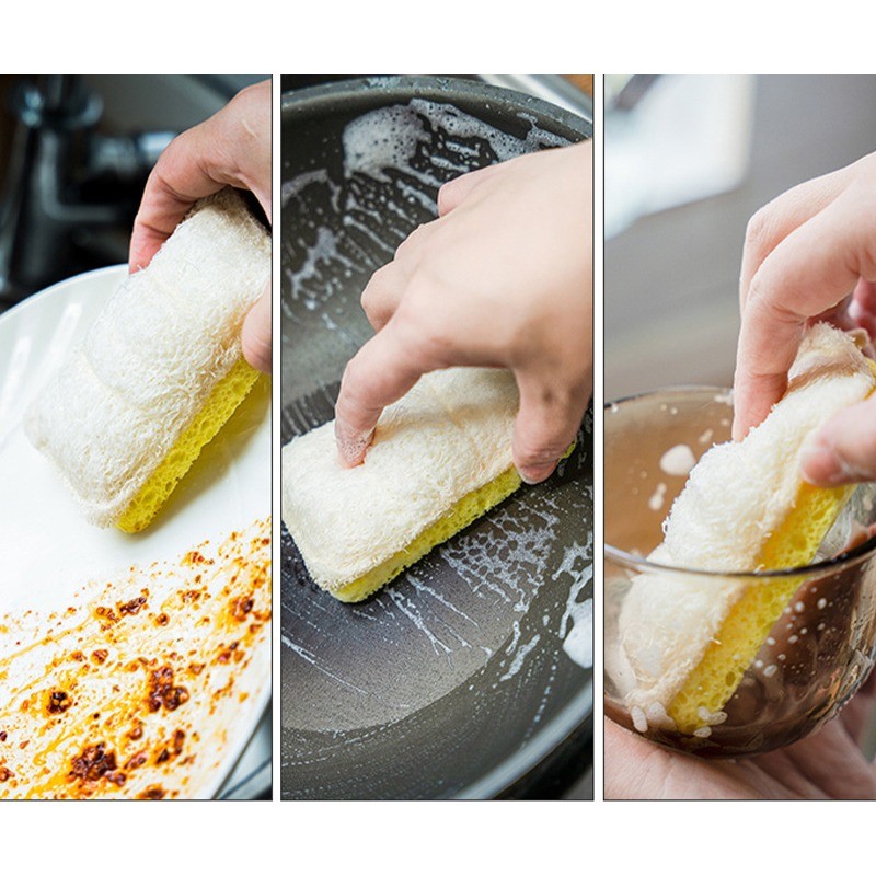 Loofah Dish Towel Wood Pulp Cotton Scouring Pad Kitchen Cleaning Brush ...