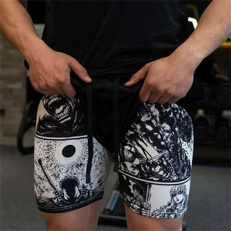 A 2 Workout Running 2 In 1 Shorts For Men Stylish 3D Print Compression ...