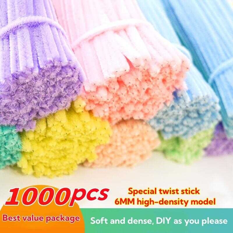 100Pcs Colored Chenille Wires Fluffy Sticks DIY Craft Fuzzy Stems Twist ...