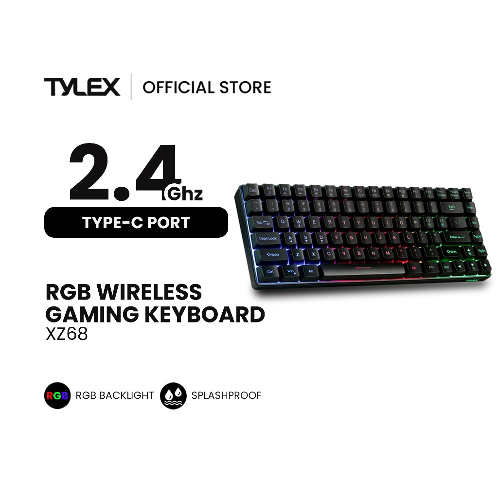 Tylex XZ68 Membrane RGB Backlit Wireless Rechargeable Gaming Keyboard ...