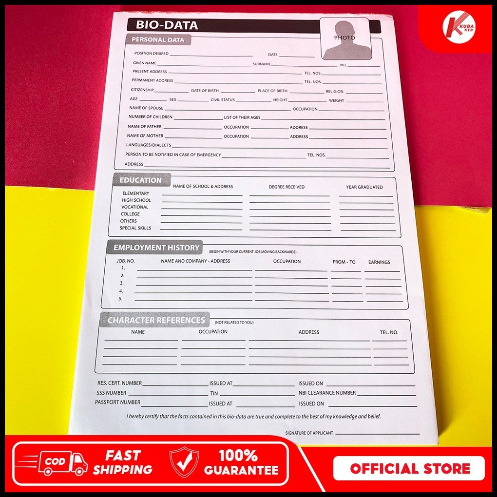 Kuba Good Quality Bio-Data Personal Data Application Form Sheets Good ...