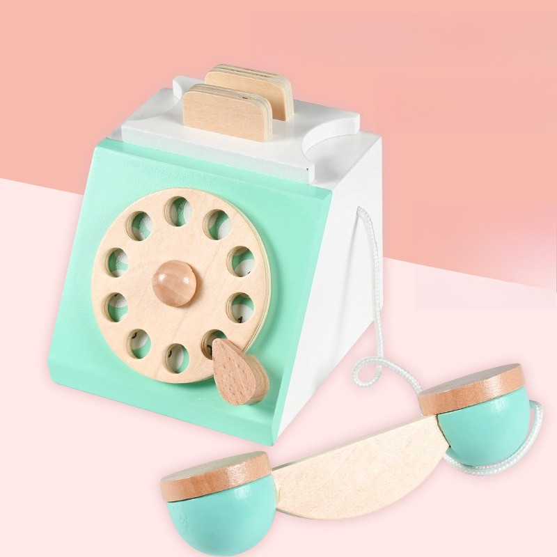 Kids Wooden Play House Simulation Telephone Set - Educational Number ...