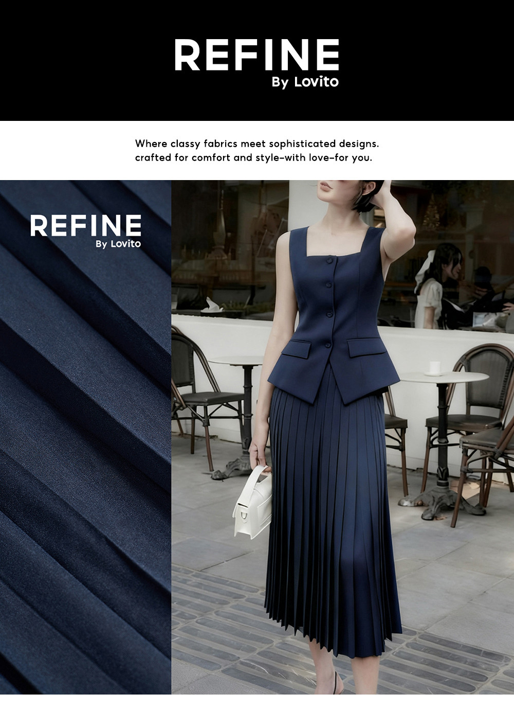 (Refine by Lovito) Women Elegant Tops or Bottoms Pleated Button Fake ...