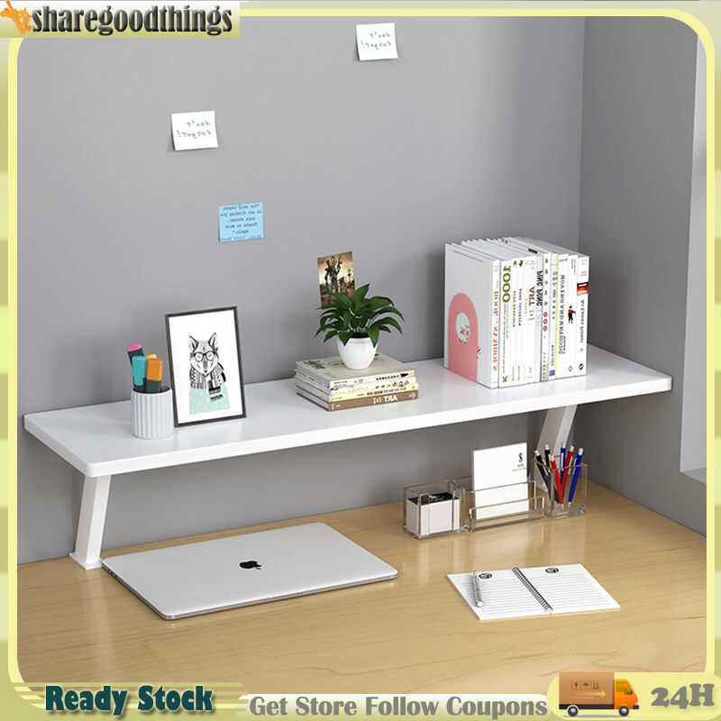 Floating Desktop Bookshelf Clamp-On Monitor Riser Desk Tiered Shelf ...