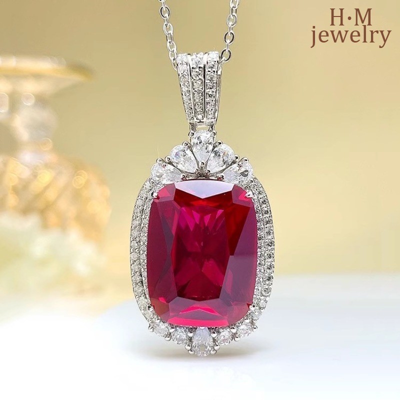 Luxury Ruby Pendant Fashion Red Diamond Necklace Sapphire Clavicle ...