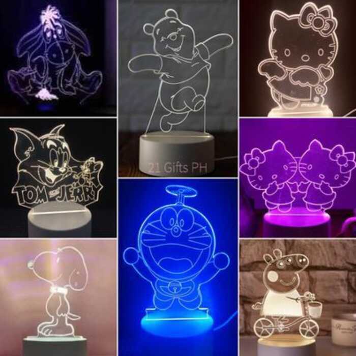 Disney & Cartoon Acrylic LED Lamp Baymax Hello Kitty Doraemon Peppa Pig ...