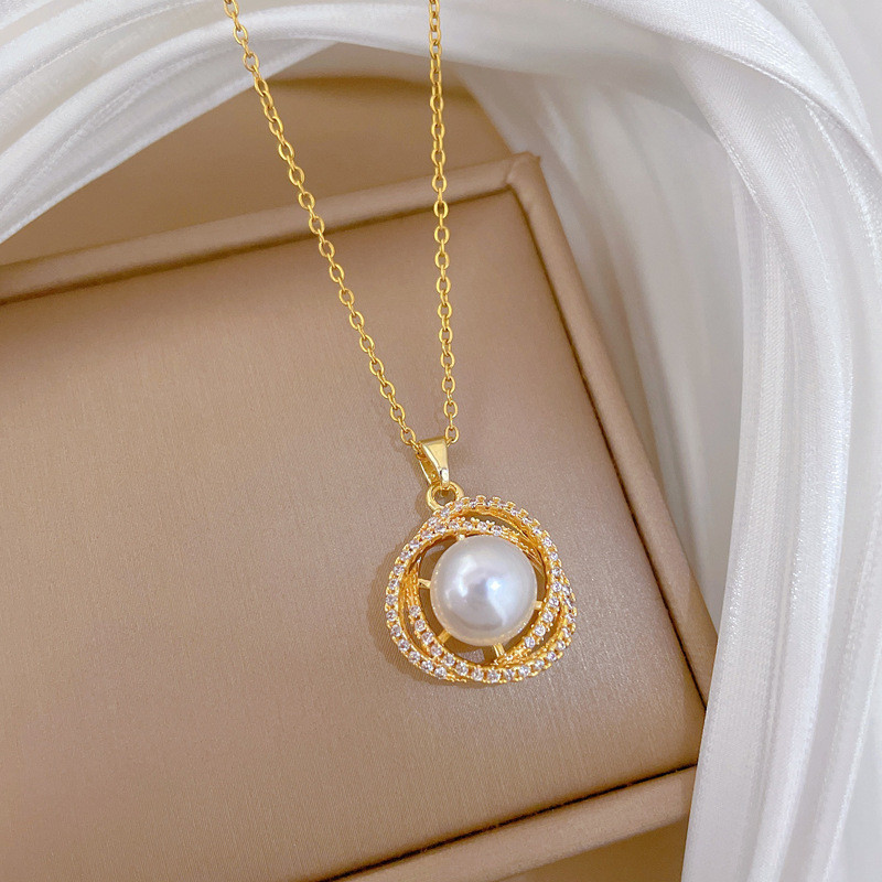 Stainless Steel Bird's Nest Pearl Zircon Necklace，Elegant and Gorgeous ...