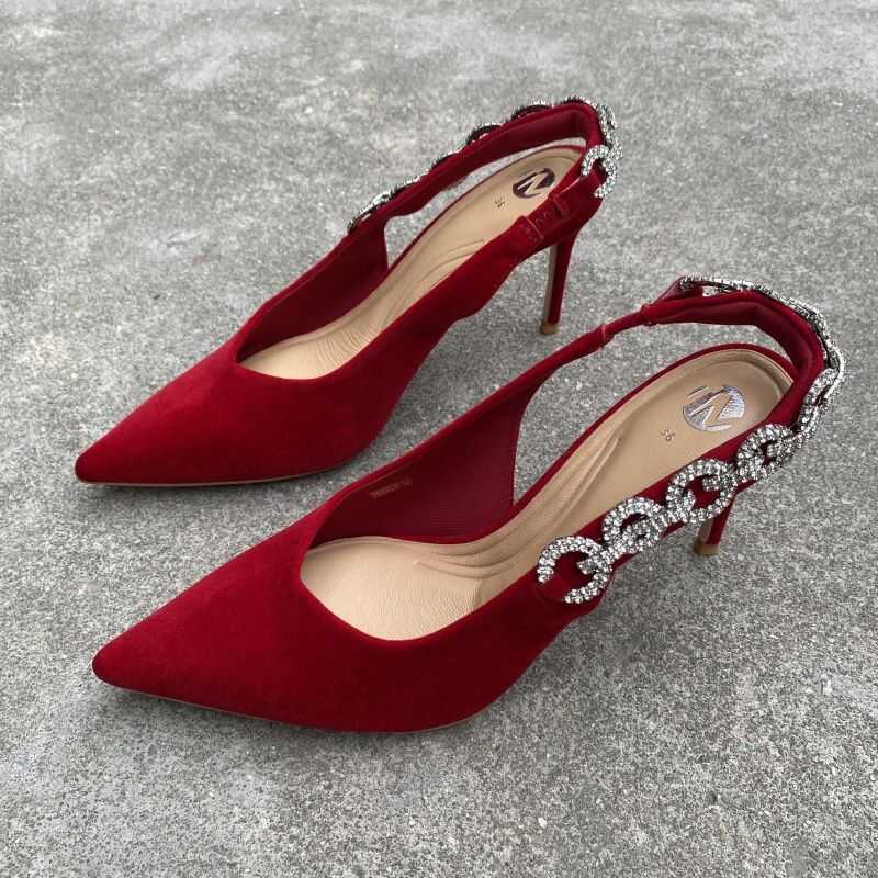 Wedding Red High Heels Elegant Lady Summer New Pointed Toe Thin Chain ...