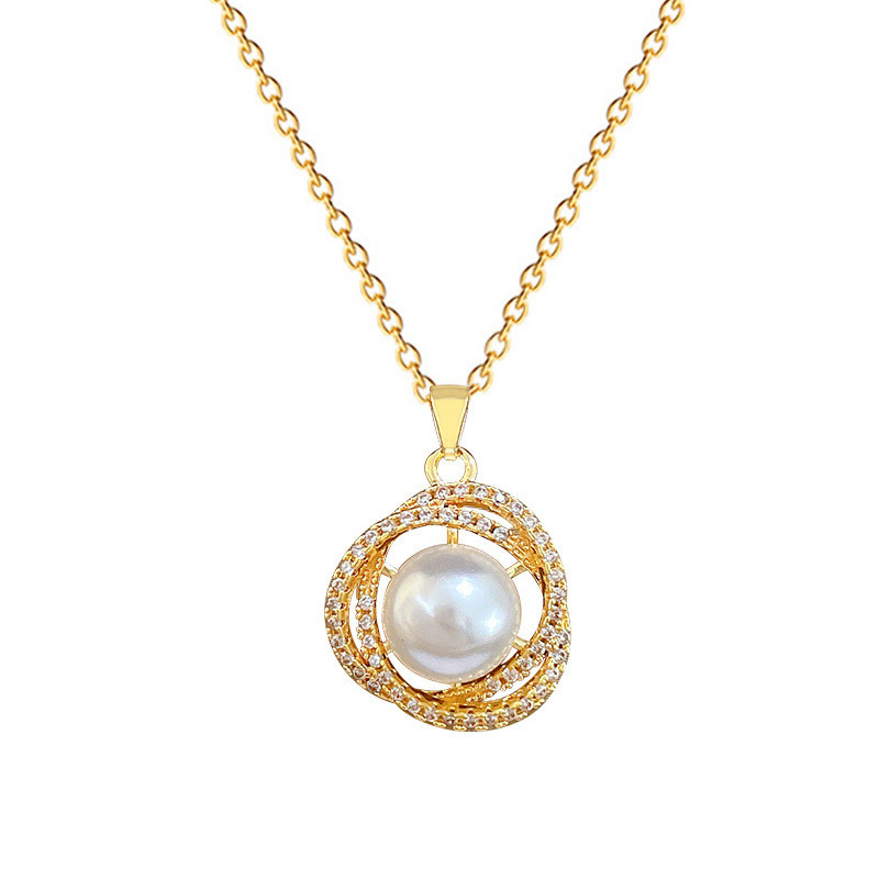 Stainless Steel Bird's Nest Pearl Zircon Necklace，Elegant and Gorgeous ...