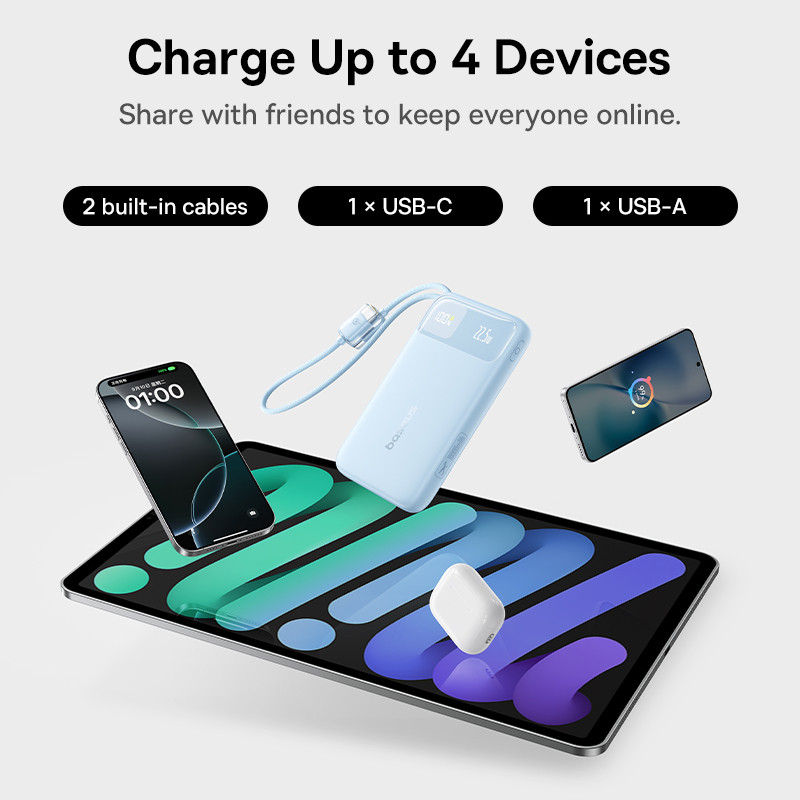 Baseus FC11 20000mAh 22.5W Dual-Cable Power Bank Digital Display Fast ...