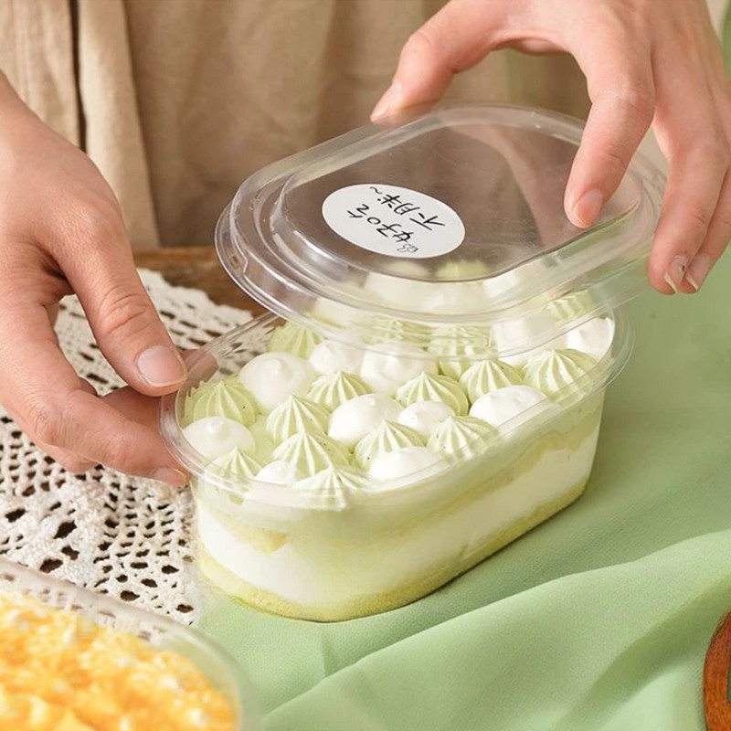 AMOY 50Pcs Oval Cake Box Plastic 500ML Dessert Container With Lid Clear ...