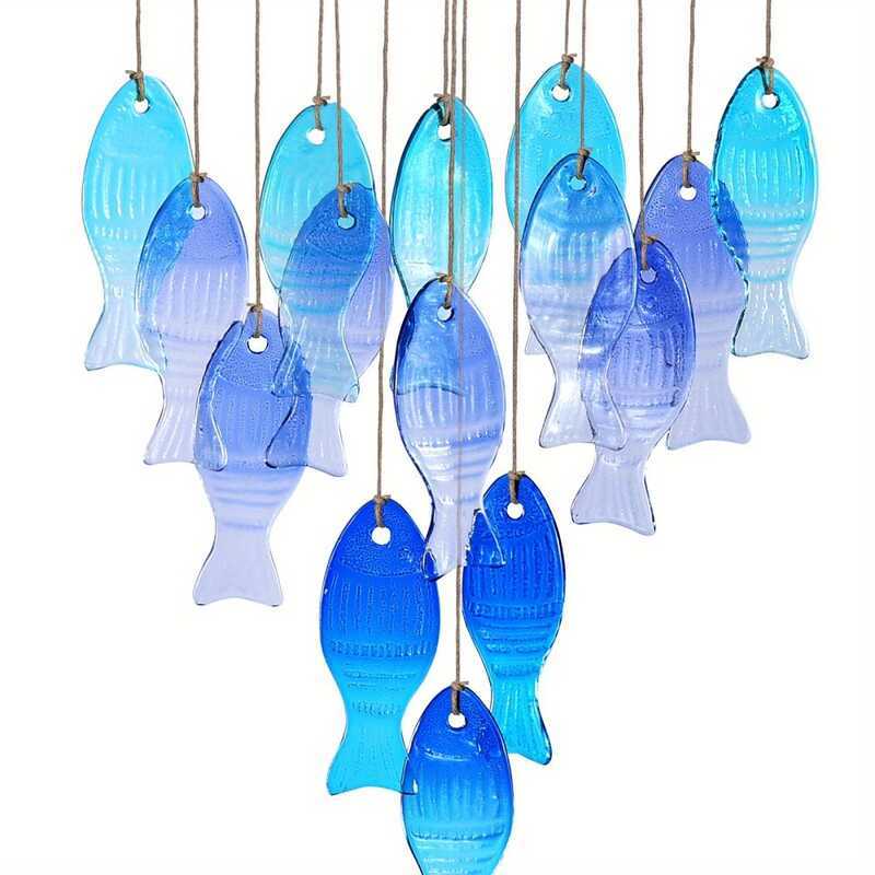 Handmade Blue Glass Wind Chime - Large Outdoor/Indoor Hanging Decor ...