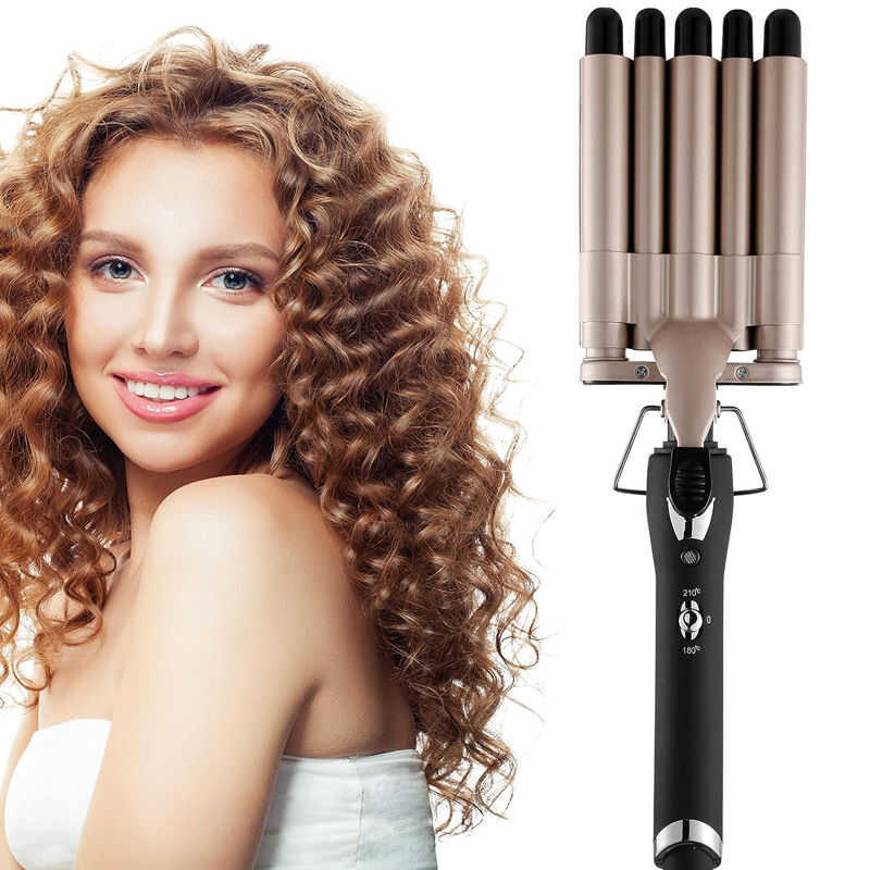 Professional Ceramic Hair Curler With LCD Display Five Tubes Wavy ...