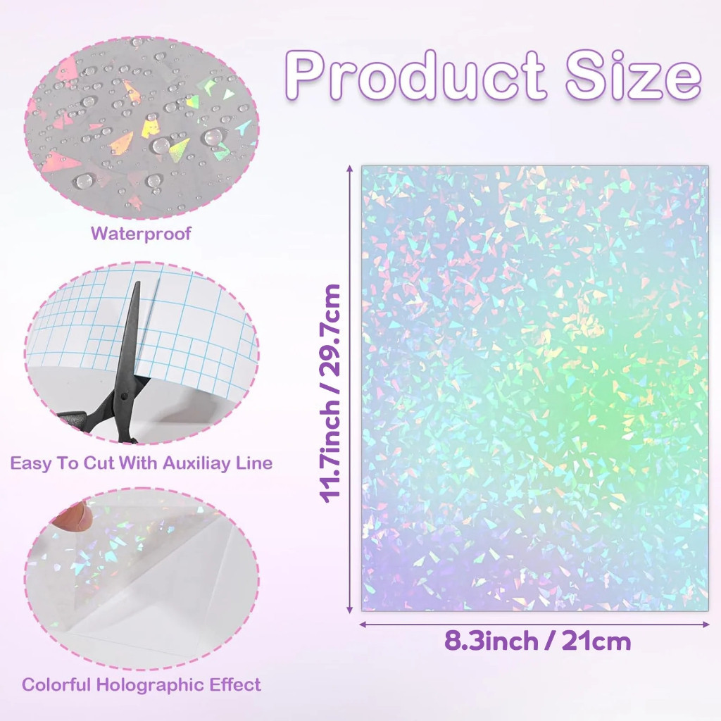 10Pcs Holographic A4 Size Vinyl Waterproof Paper Art Paper Festive Deco ...