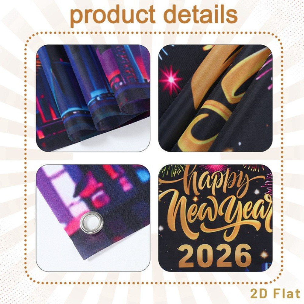 150*100cm Happy New Year Banner Black Gold Fireworks New Year ...