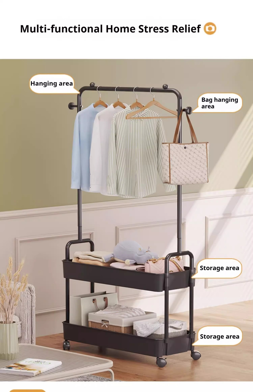 Coat Rack Clothes Hanger With Wheel All-in-one Cloth Hanger Floor ...