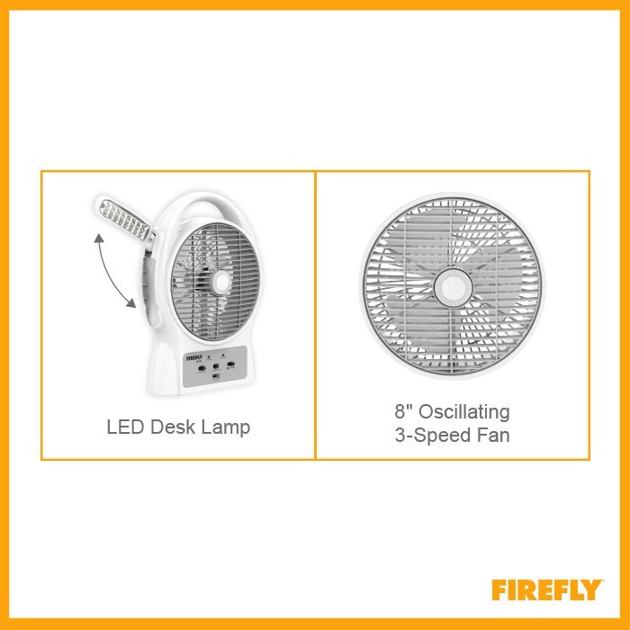 Firefly 8" Oscillating 3-Speed Fan with USB Mobile Phone Charger & 24 ...