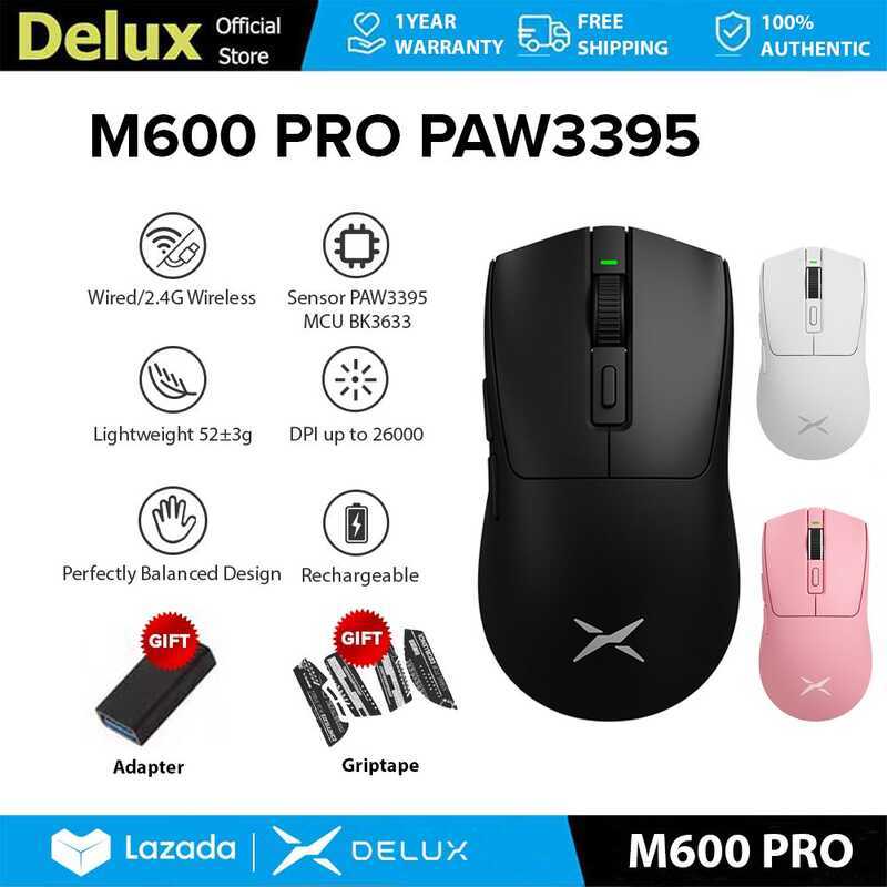 Delux M600 PRO Wired & Wireless Rechargeable Gaming Mouse DPI MAX 26000 ...