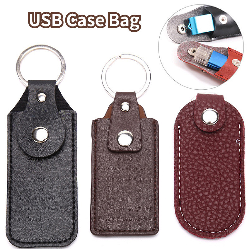 USB Case Bag Leather Strap Hanging Ring Portable Dustproof Flash Drive ...