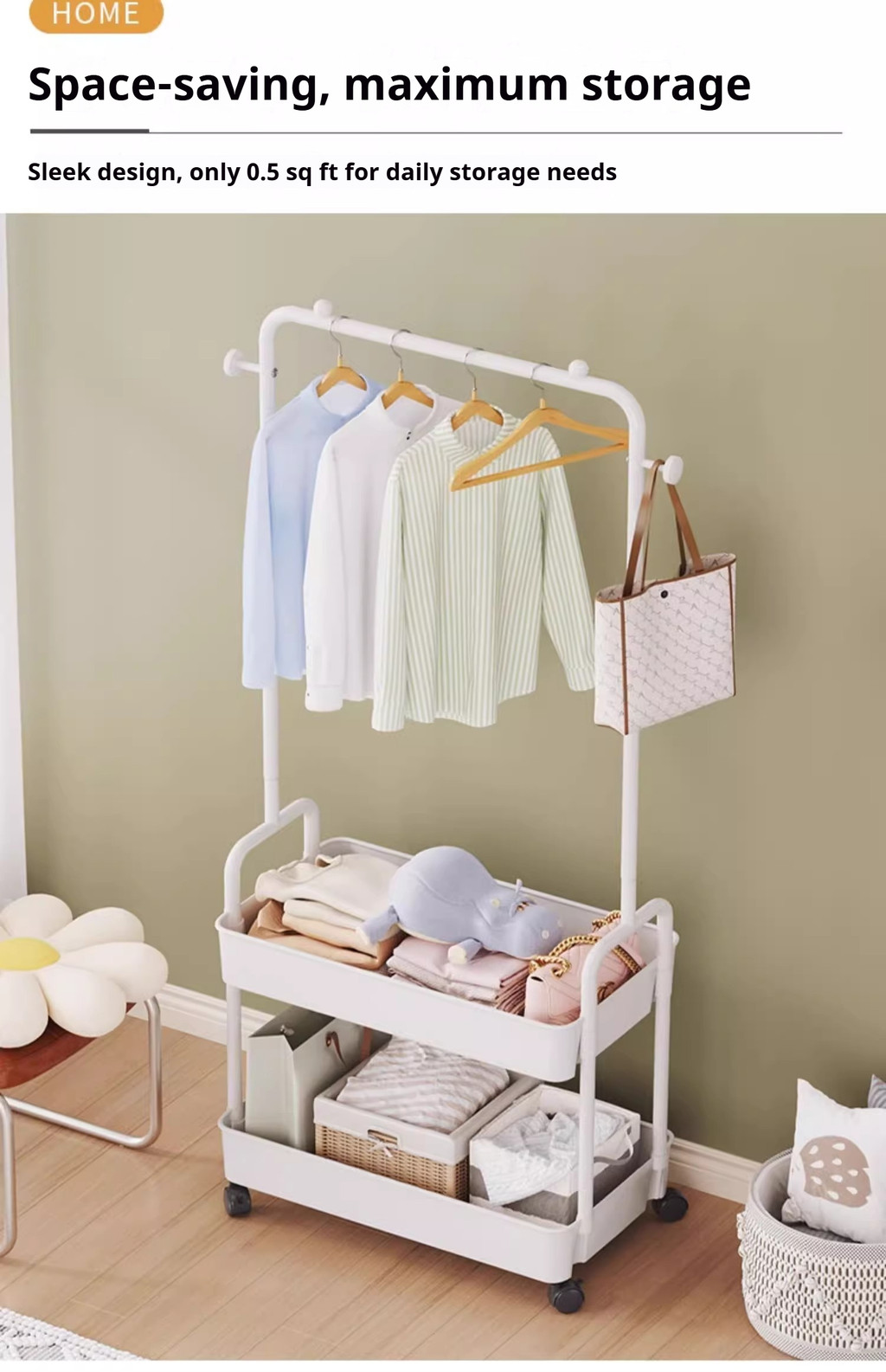 Coat Rack Clothes Hanger With Wheel All-in-one Cloth Hanger Floor ...
