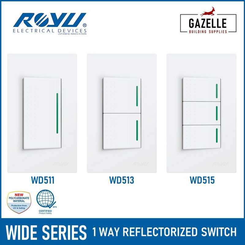 Royu Wide Series 1 Way Switch With Reflector - 1, 2, 3 Gang Wd511 Wd513 ...