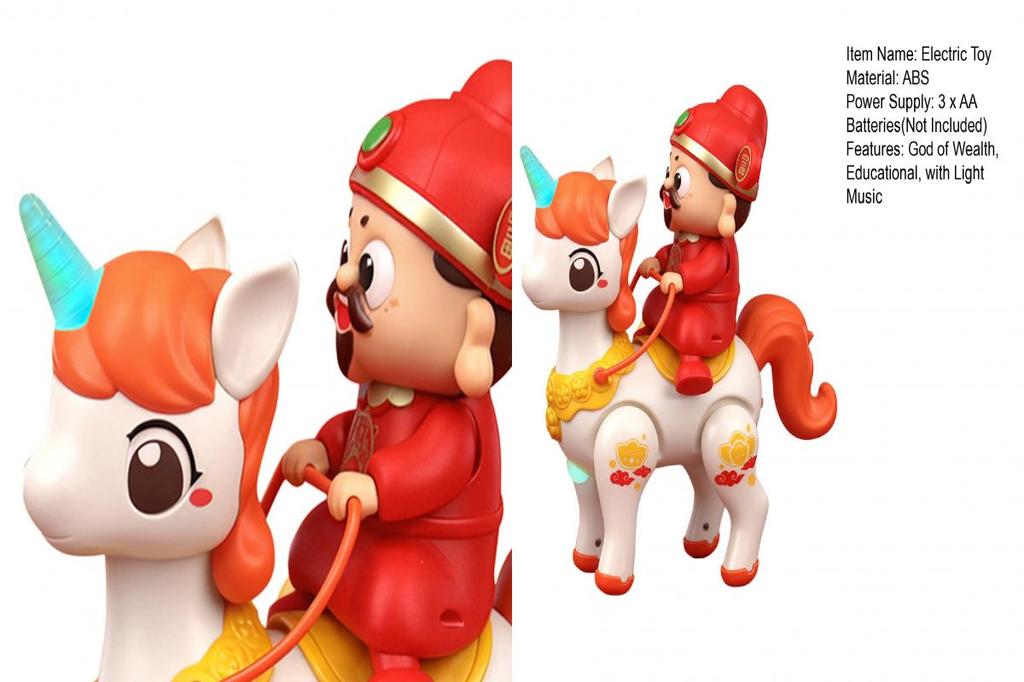 [JU] God of Wealth Toy Riding Horse Man Toy Electric God of Wealth Toy ...