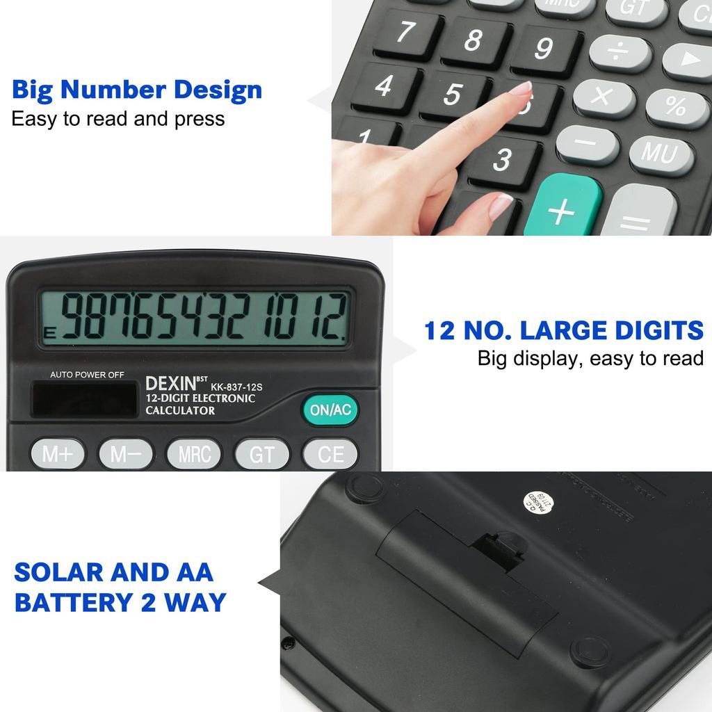12-Digit Office scientific Calculator Dual Power Lightweight Portable ...