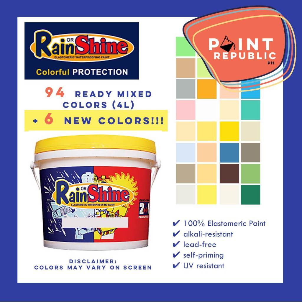 Rain or Shine Elastomeric Paint Ready Mixed Colors-4L (4liters/GAL ...