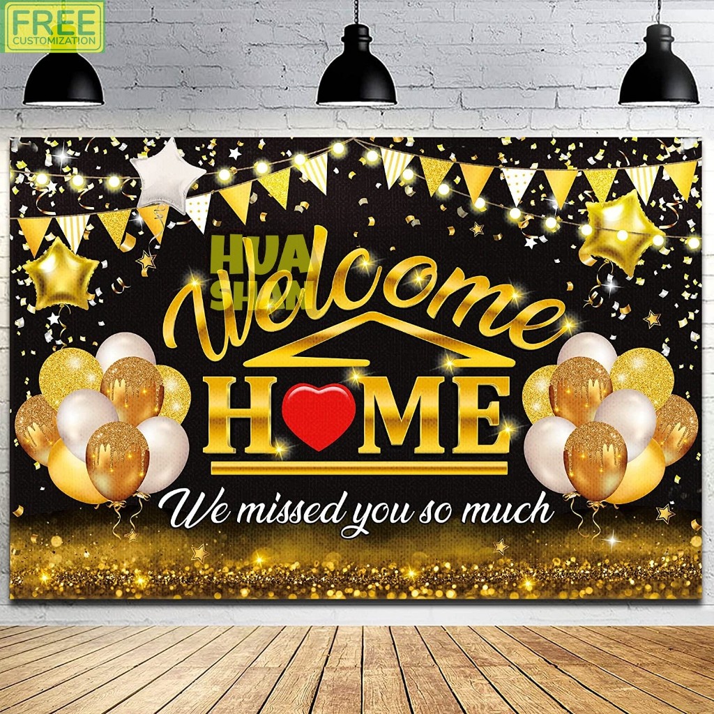 Welcome Back Photography Backdrop Banner Black Gold Homecoming Welcome ...