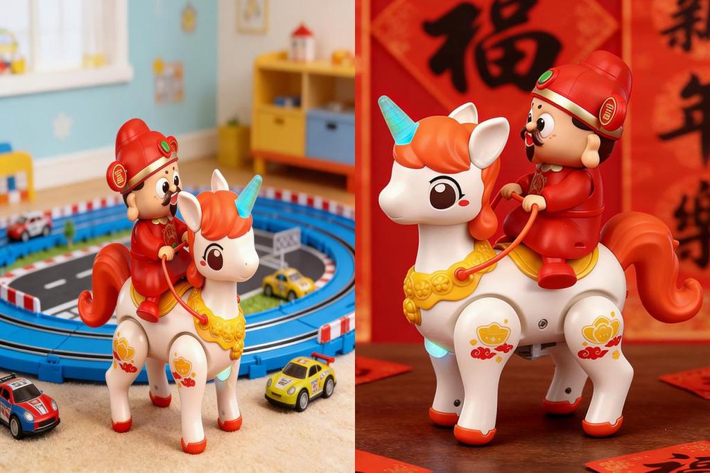[JU] God of Wealth Toy Riding Horse Man Toy Electric God of Wealth Toy ...