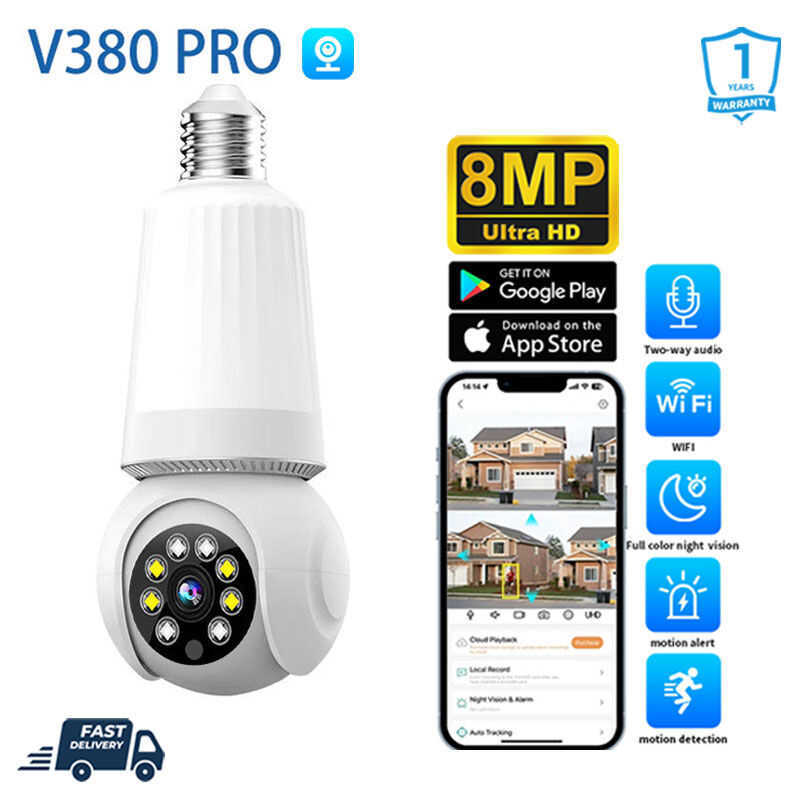 CCTV Camera V380 Pro Dual Lens LED Light Bulb Connect To Cellphone 360 ...