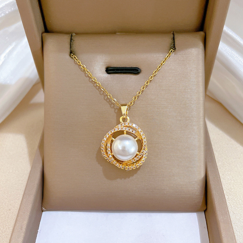 Stainless Steel Bird's Nest Pearl Zircon Necklace，Elegant and Gorgeous ...