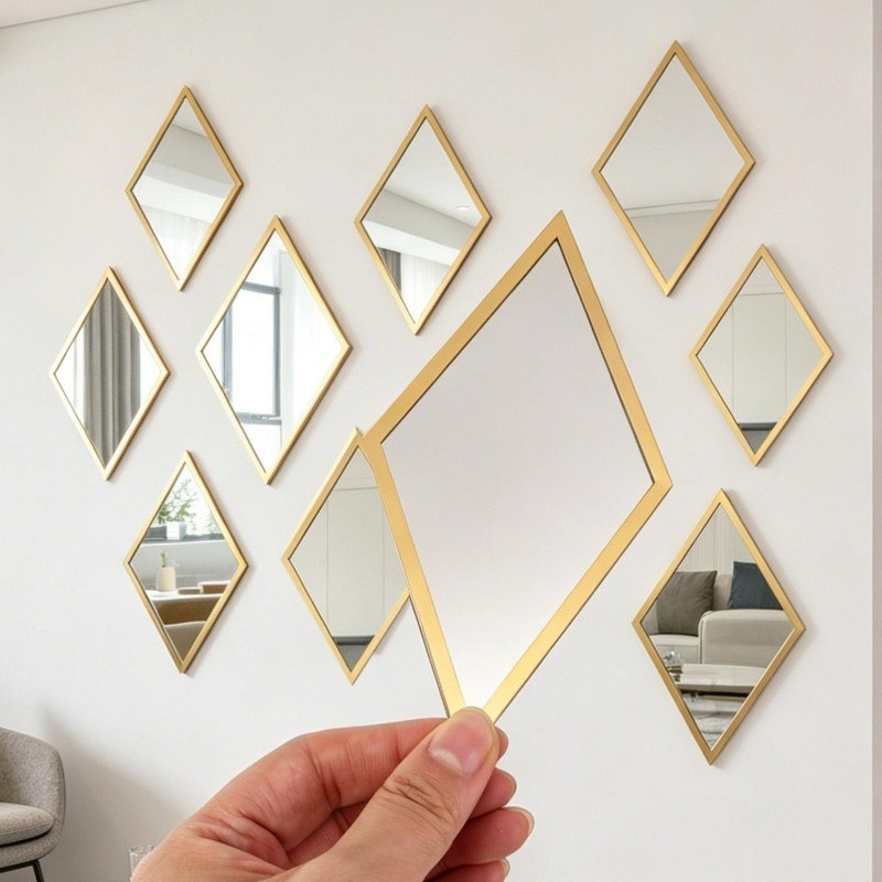 Acrylic Mirror Wall Stickers - 3D Diamond Removable Decoration - Art ...