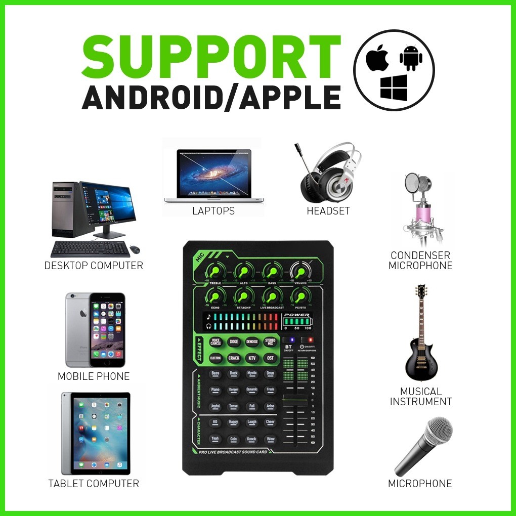 ☎ Mini Sound Card Set with Condenser Mic for Live Broadcast Recording ...