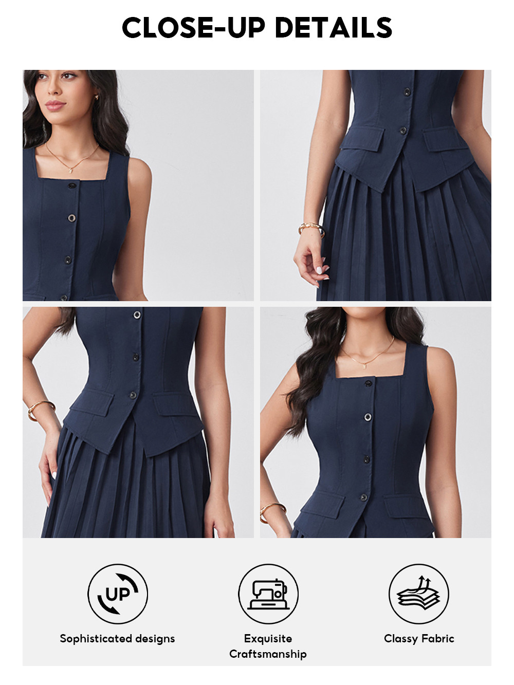 (Refine by Lovito) Women Elegant Tops or Bottoms Pleated Button Fake ...