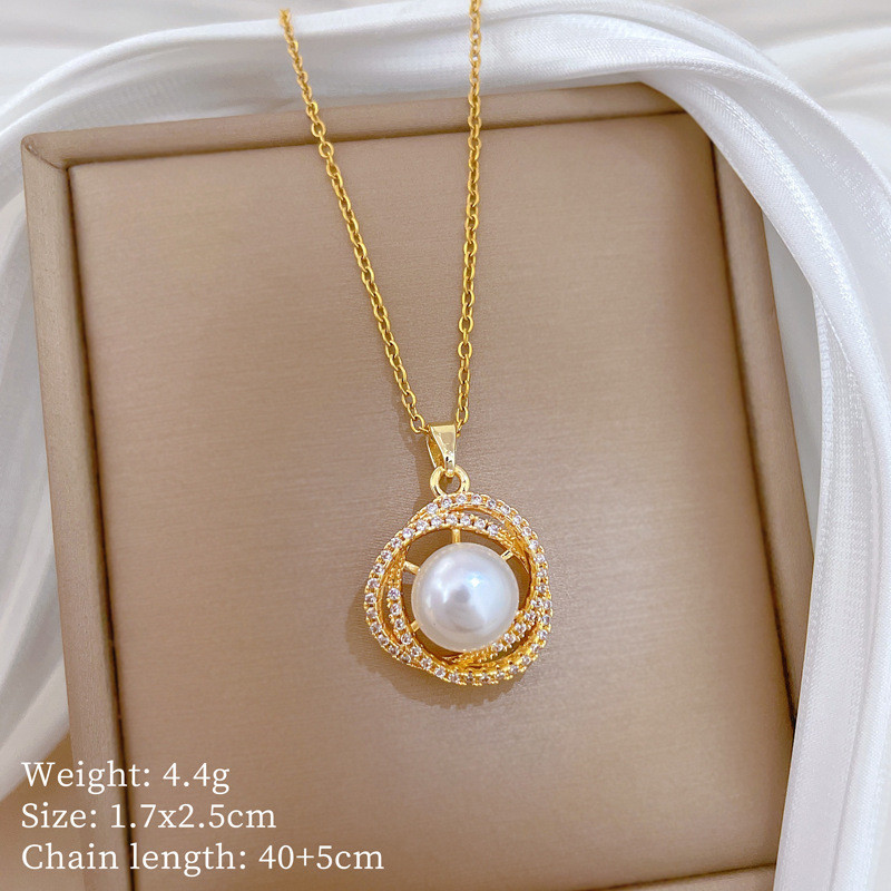Stainless Steel Bird's Nest Pearl Zircon Necklace，Elegant and Gorgeous ...