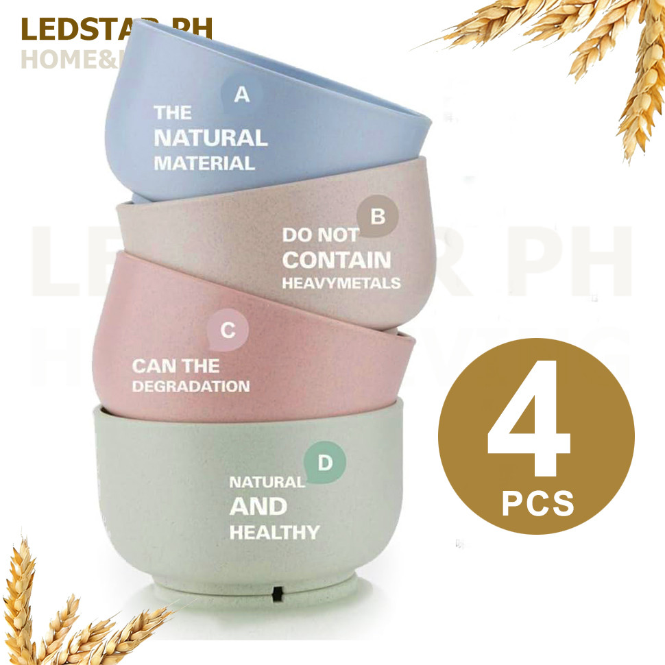 4pcs Wheat Straw Bowl Plastic Bowl Noodle Soup Bowl Japanese Rice Bowl ...