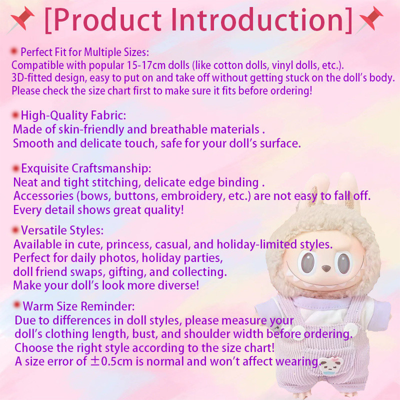 17cm Mini Plush Doll'S Clothes Outfit Accessories For lafufu Idol Strap ...