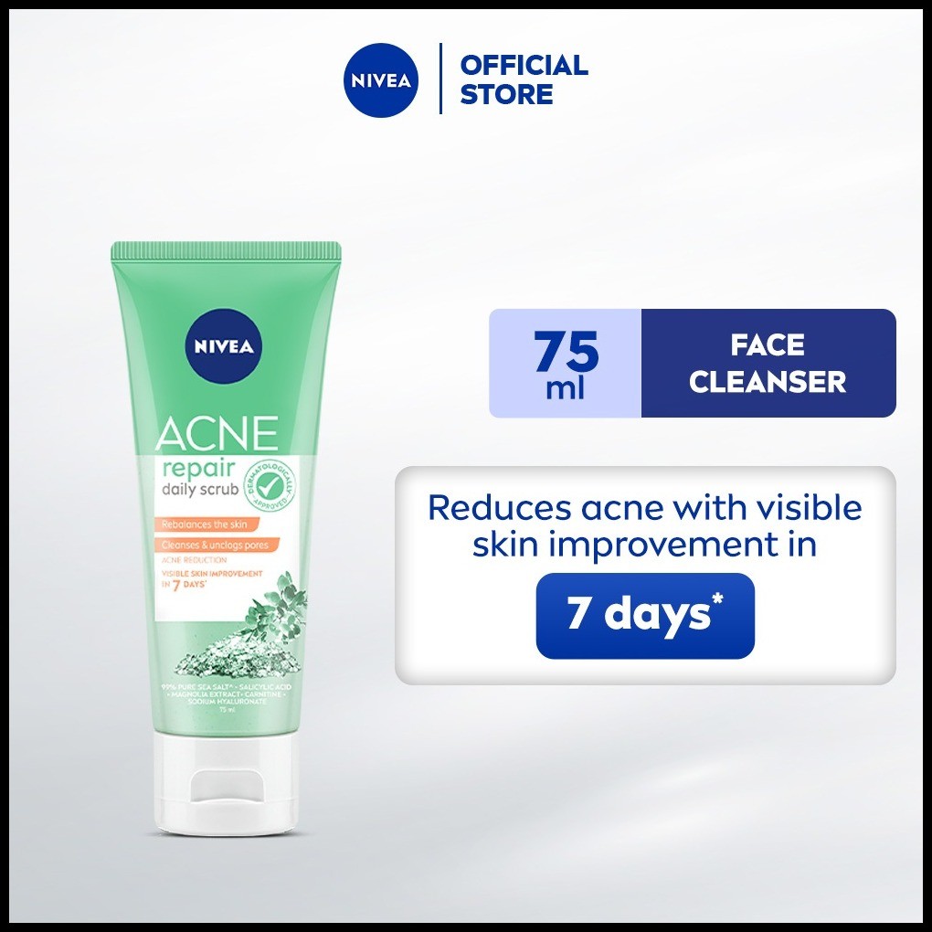 NIVEA Face Cleanser Acne Repair Daily Face Scrub to Unclog Pores, 75g ...