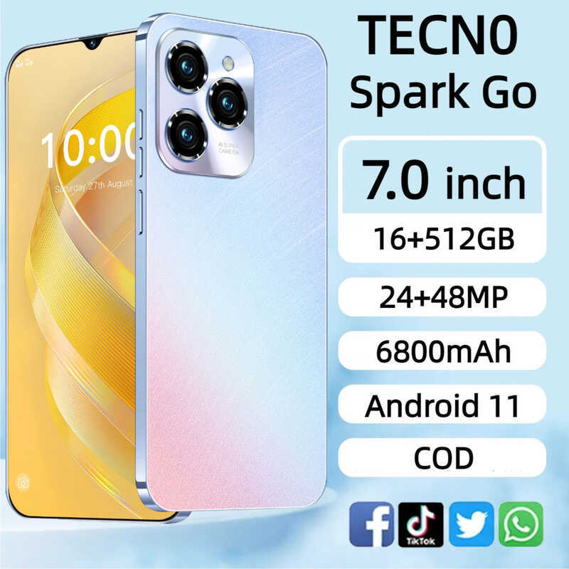 Tecno Smartphone Spark GO 50 7.0 inch 16+512GB 5G phone Android 6800mAh ...