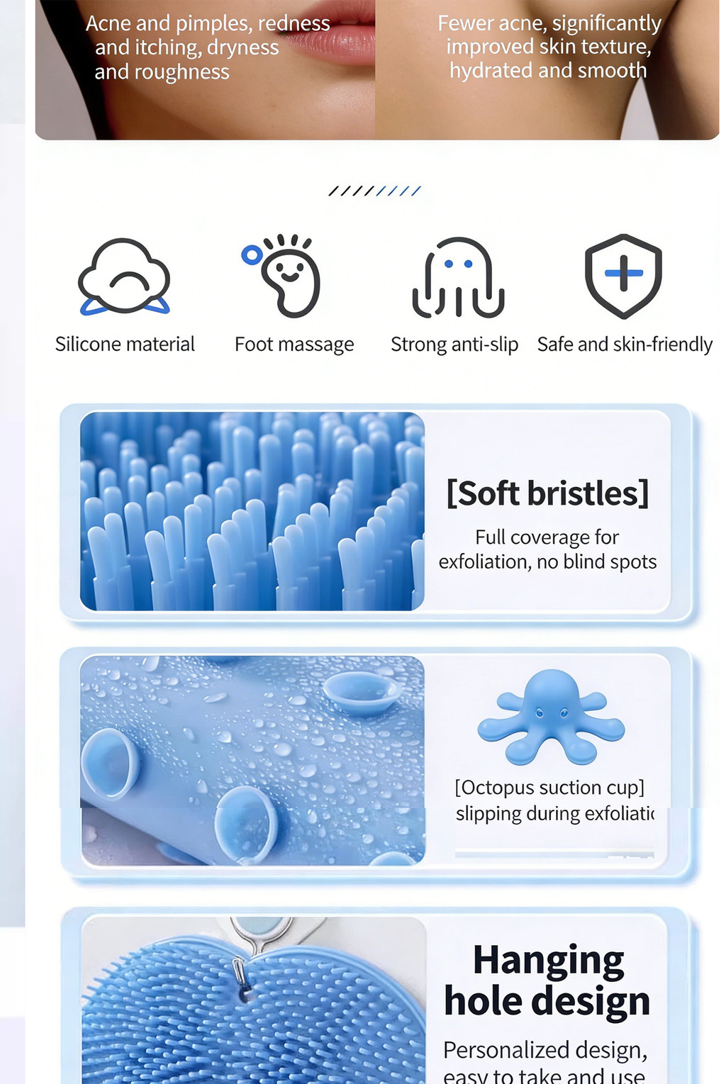 BinGook Non-slip Foot Bath Cleaner Scrubber Mat Pad & Body Shower ...