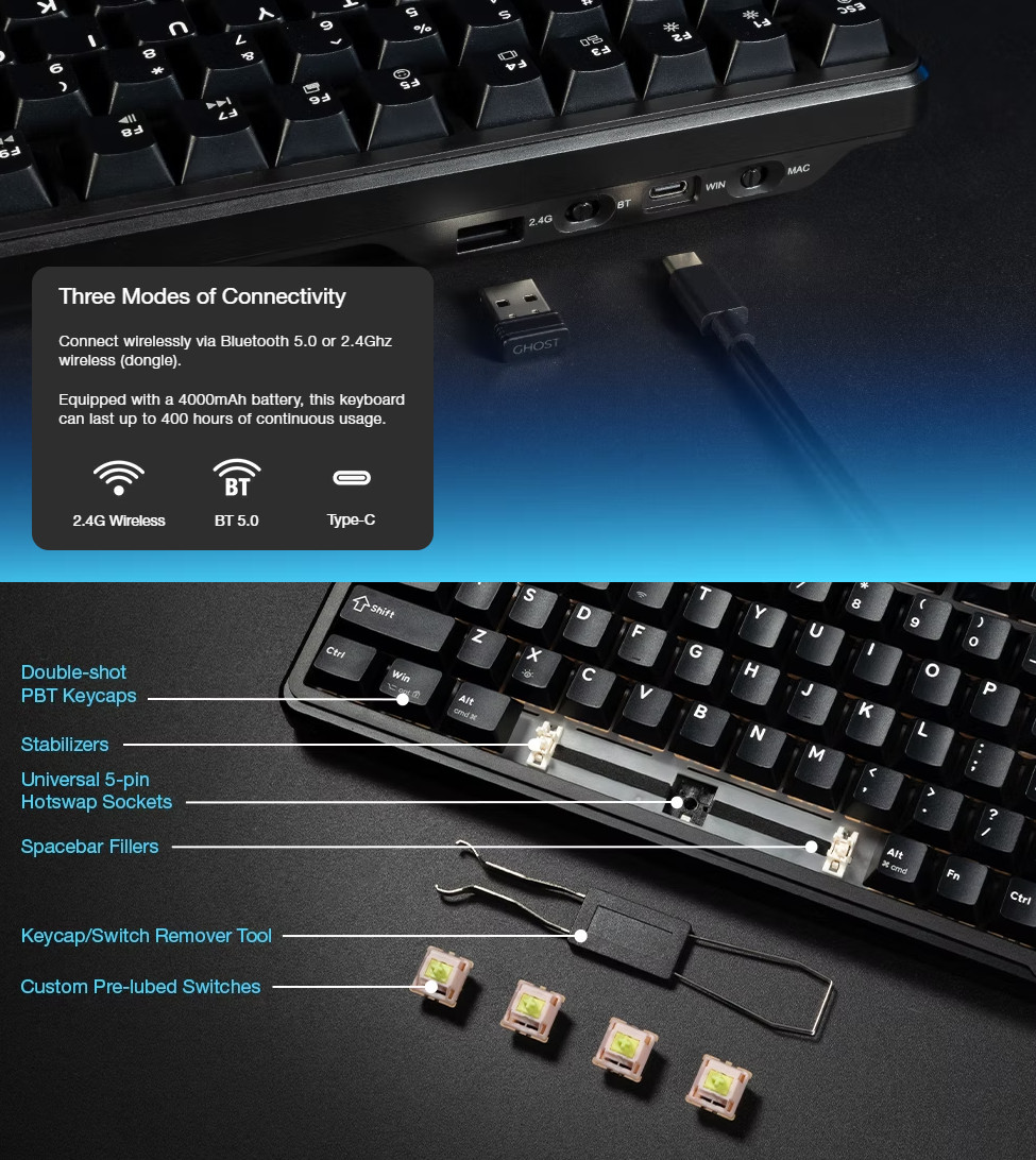 TECWARE GHOST 75 MECHANICAL KEYBOARD - CANDY RED (TRI-MODE/LINEAR/VOL ...