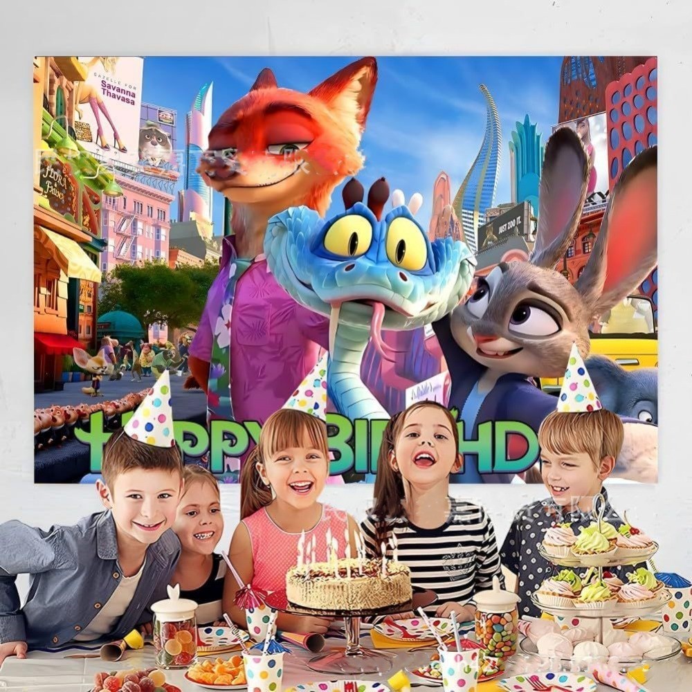 Zootopia Birthday Backdrop Judy Nick Party Decoration kids Baby Shower ...